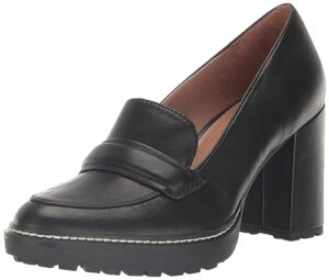 naturalizer womens dabney slip on lug sole heeled loafers black smooth 7.5 m