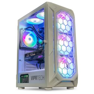 viprtech ghost 3.0 liquid-cooled pc - amd ryzen 5 5600x (12-lcore 4.6ghz), rtx 4060 8gb, 32gb ddr4 3200 ram, 1tb nvme ssd, vr-ready, streaming, wifi, rgb, win 11, warranty, gaming desktop computer