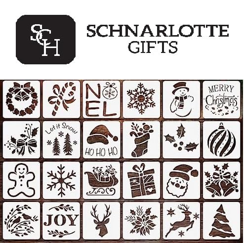 Set of 24 Christmas Holiday Stencils for Drawing or Painting on Wood, Paper, Vinyl or Plastic - Reusable Painting Stencil Sheets – Holiday Stencils for Decorating, Sign Making, Parties and Ornaments!