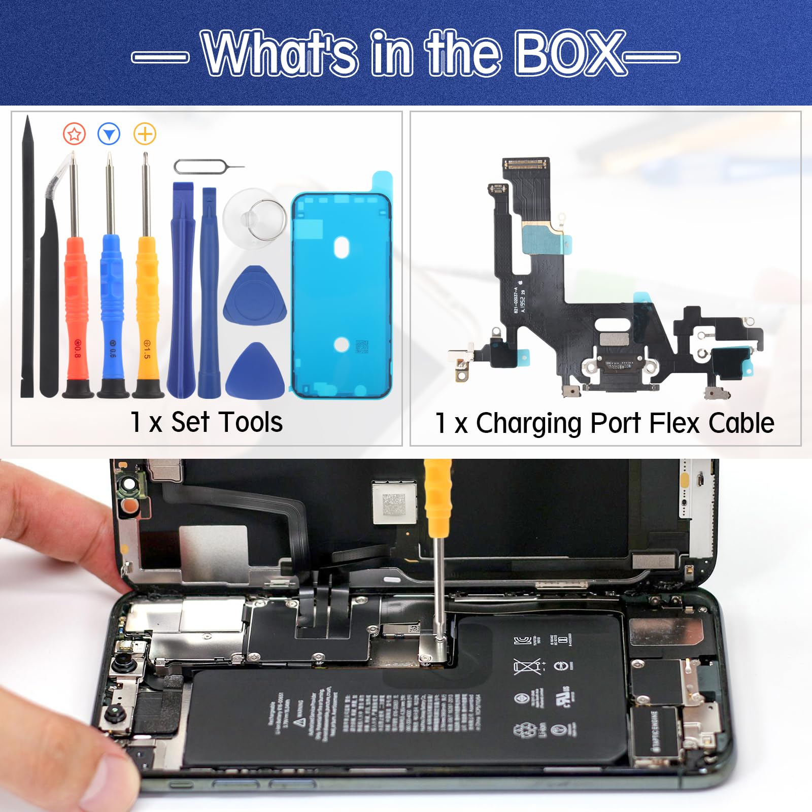 Dock Connector for iPhone 11 Charging Port Flex Cable Replacement for iPhone 11 USB Charger Dock Board Connector with Tools(Black)