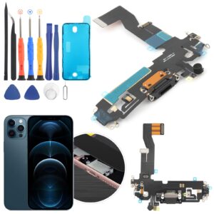 ywlrong replacement for iphone 12 charging port dock connector for iphone 12 pro charging port replacement usb charger board flex cable assembly accessories with repair tools(black)