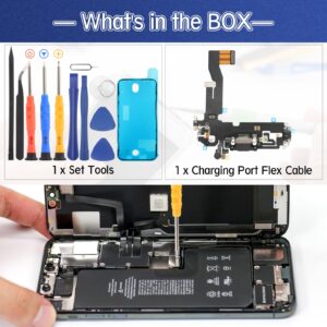 YWLRONG Replacement for iPhone 12 Charging Port Dock Connector for iPhone 12 Pro Charging Port Replacement USB Charger Board Flex Cable Assembly Accessories with Repair Tools(Black)