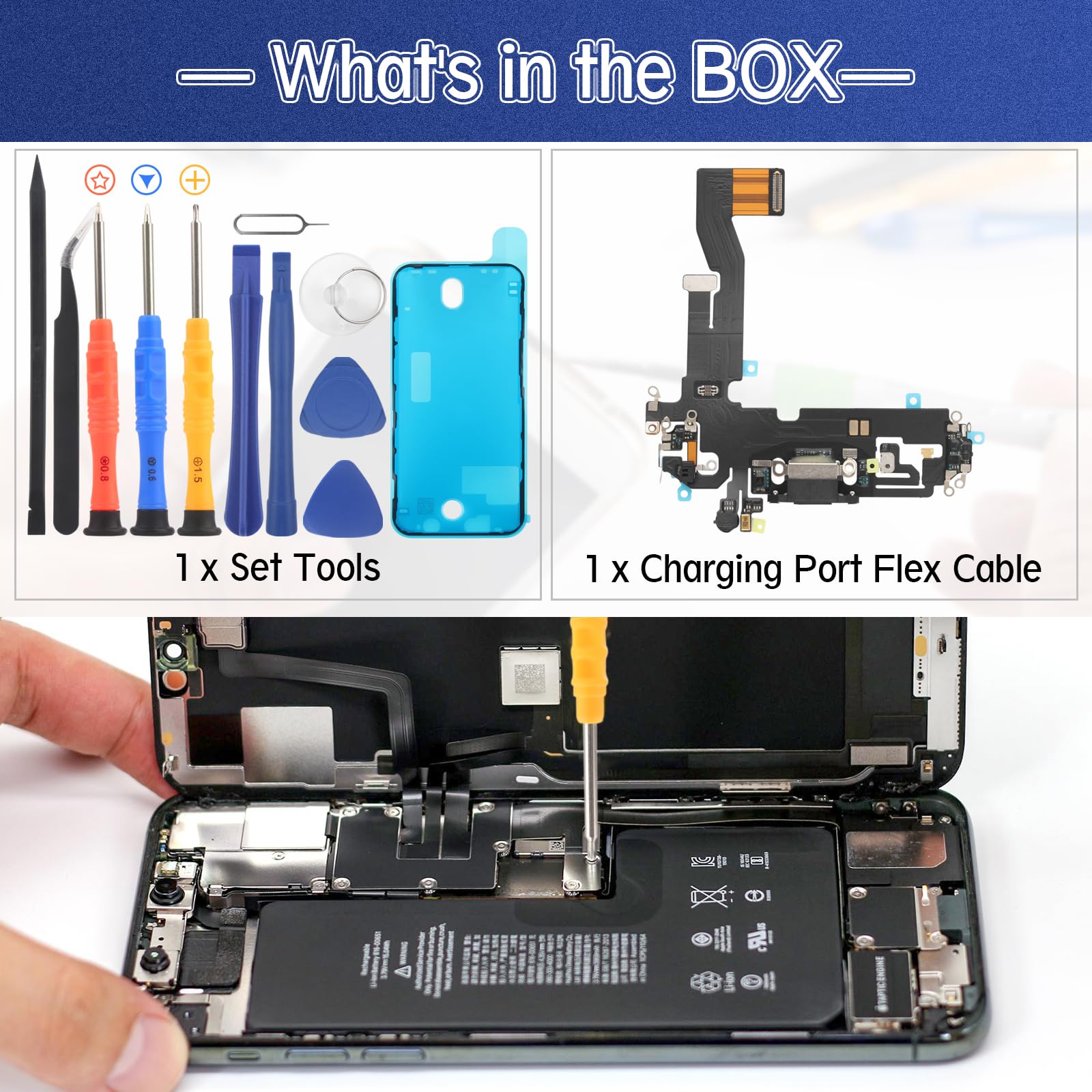 YWLRONG Replacement for iPhone 12 Charging Port Dock Connector for iPhone 12 Pro Charging Port Replacement USB Charger Board Flex Cable Assembly Accessories with Repair Tools(Black)