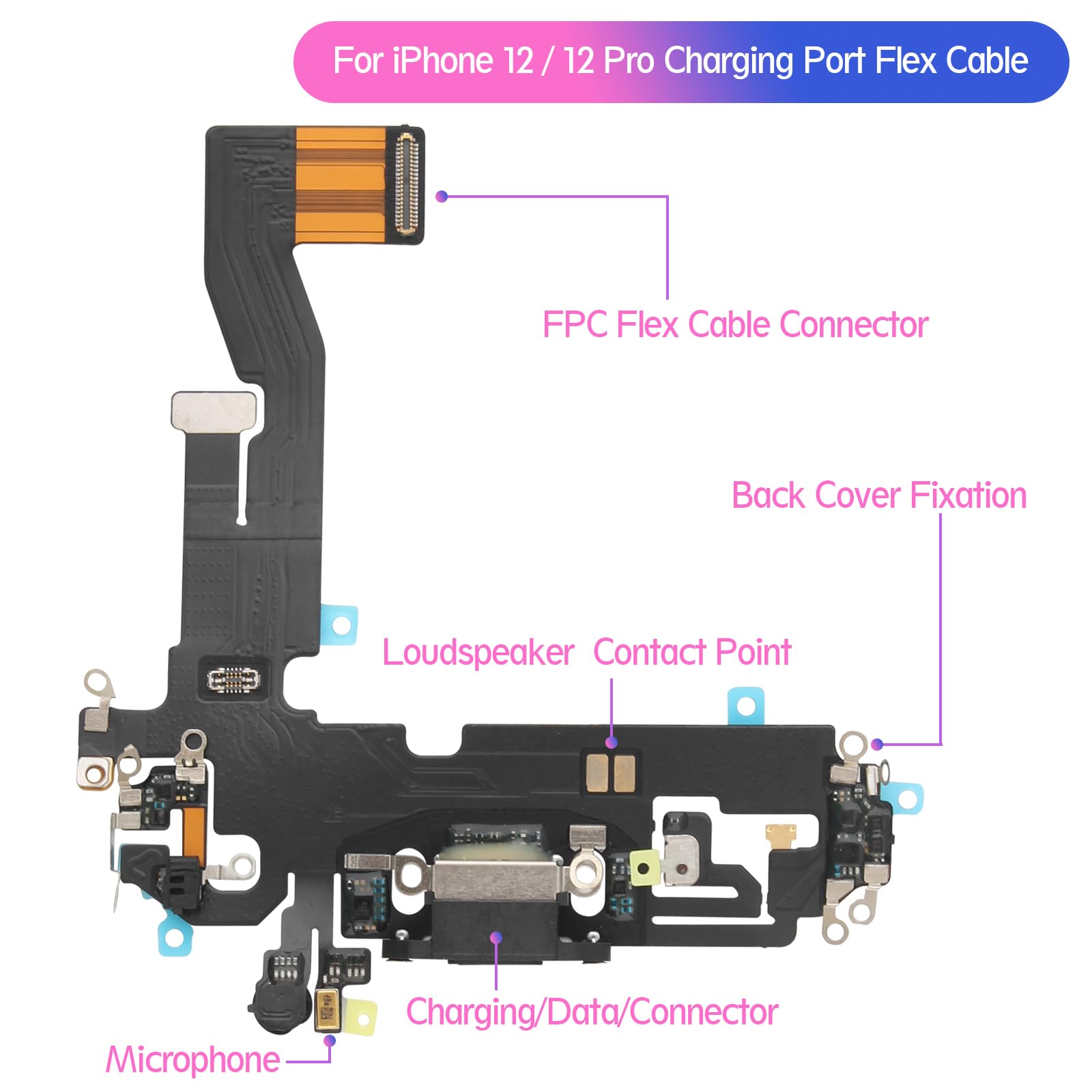 YWLRONG Replacement for iPhone 12 Charging Port Dock Connector for iPhone 12 Pro Charging Port Replacement USB Charger Board Flex Cable Assembly Accessories with Repair Tools(Black)