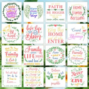 16 Pieces Inspirational Word Stencils Kit Motivational Stencil Reusable Phrase Word Template Family Sign Stencils for Painting on Wood, Porch, Front Door, Wall Home Decor(8x8Inch)