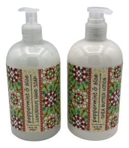 greenwich bay trading co, peppermint and aloe, hand soap and shea butter lotion set, 16 ounces each