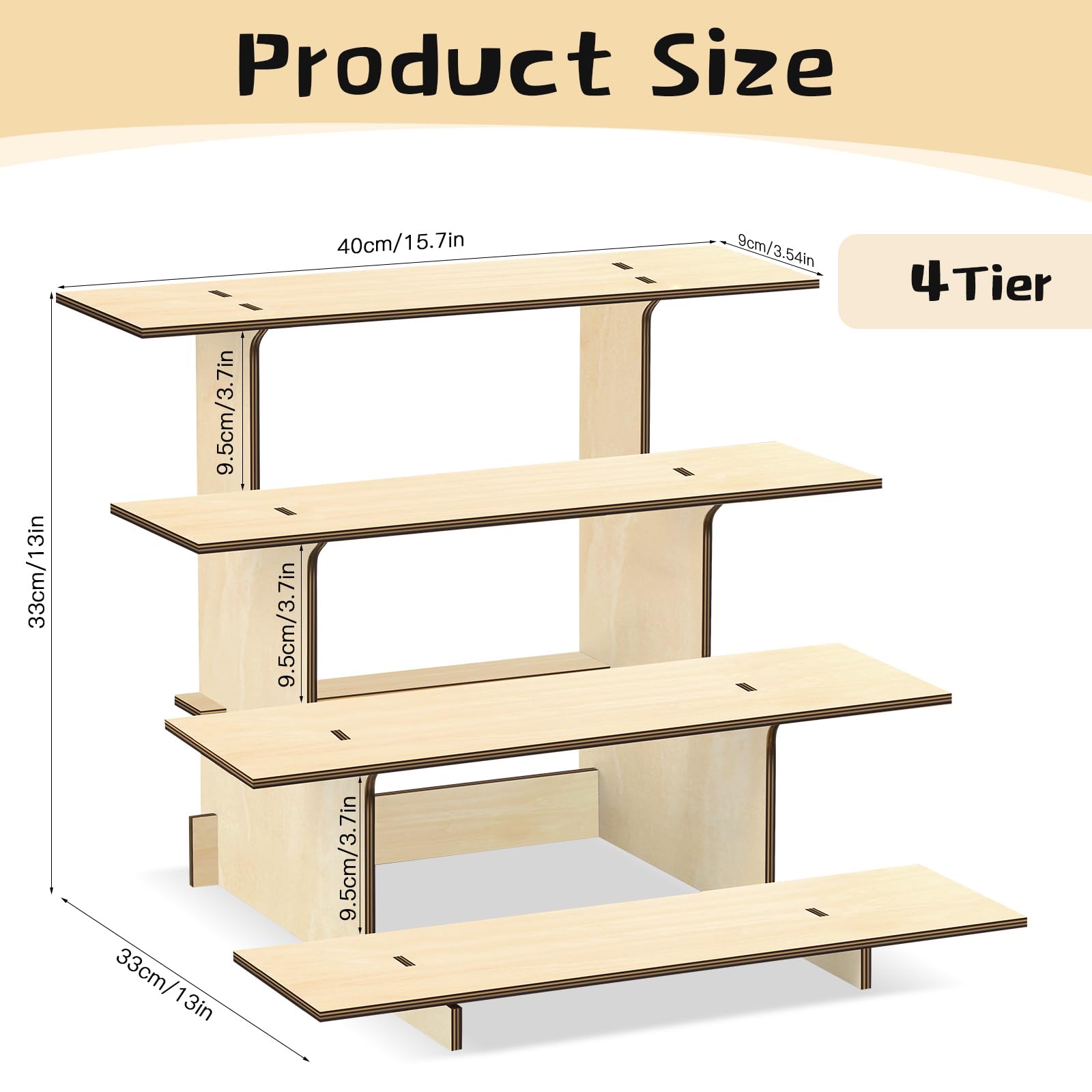 4-Tier Wood Straight Table Retail Display Wood Cupcake Stands Dessert Stands Retail Display Stand for Craft Shows Farmers Markets Cupcakes Candy Jewelry Desserts Counter Top Home Wedding Party