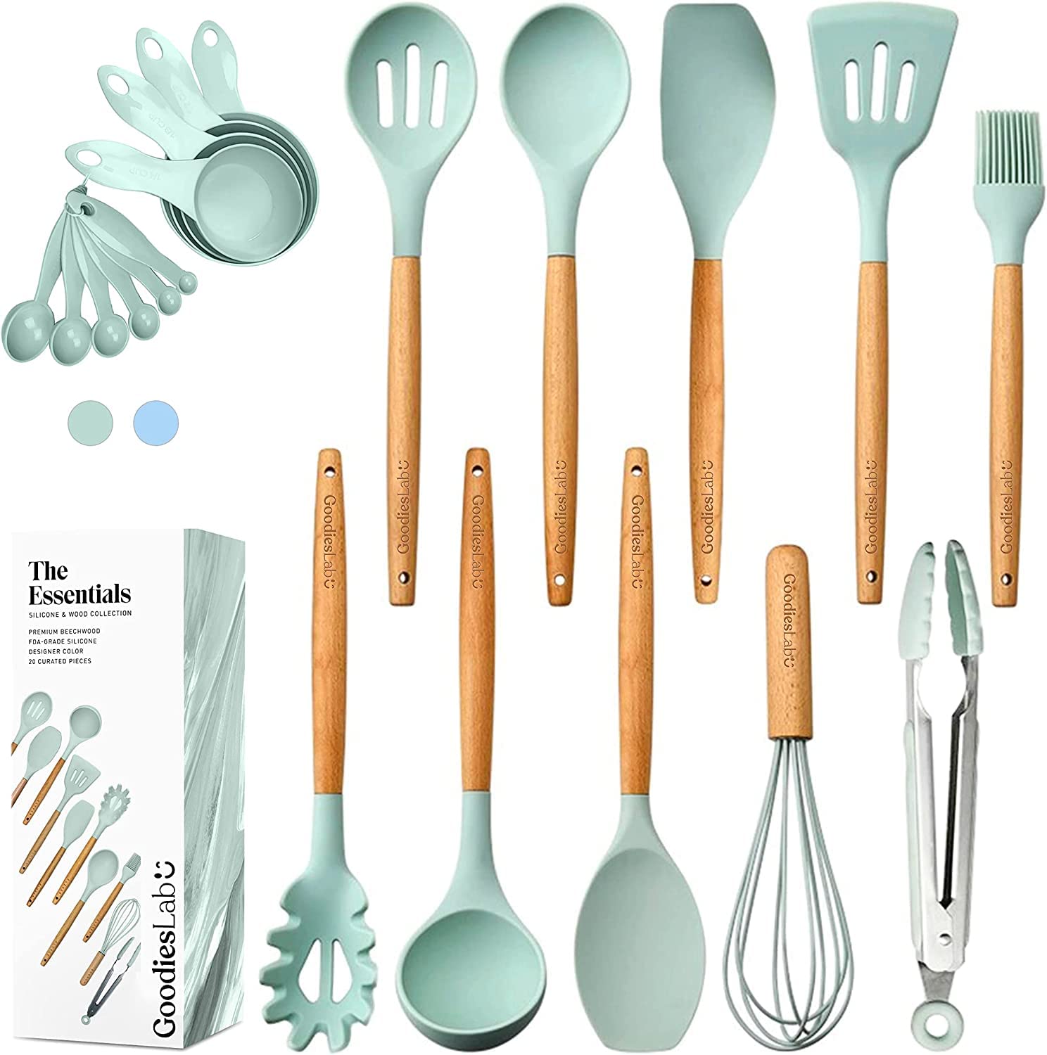 Goodies Lab Silicone Kitchen Utensils Set Accessories for Cooking, Mint Silicone Cooking Utensils Set 20Pcs Nonstick, Baking Kitchen Silicone Utensil Sets, Kitchen Sets Cooking Spoons and Spatula