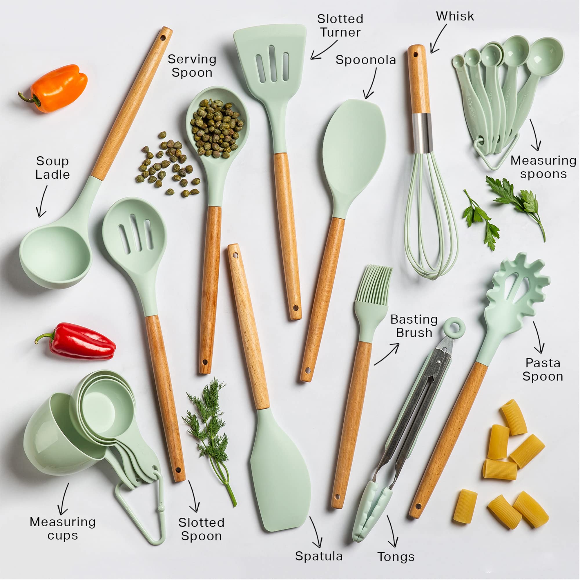 Goodies Lab Silicone Kitchen Utensils Set Accessories for Cooking, Mint Silicone Cooking Utensils Set 20Pcs Nonstick, Baking Kitchen Silicone Utensil Sets, Kitchen Sets Cooking Spoons and Spatula