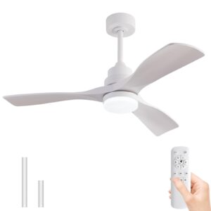 omyu 42 inch ceiling fans with lights, abs blades, noiseless reversible dc motor, 6 speeds and 3 color temperatures, white ceiling fan with remote control for bedroom living room office