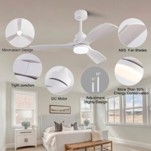 OMYU 42 Inch Ceiling Fans with Lights, ABS Blades, Noiseless Reversible DC Motor, 6 Speeds and 3 Color Temperatures, White Ceiling Fan with Remote Control for Bedroom Living Room Office