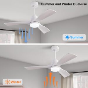 OMYU 42 Inch Ceiling Fans with Lights, ABS Blades, Noiseless Reversible DC Motor, 6 Speeds and 3 Color Temperatures, White Ceiling Fan with Remote Control for Bedroom Living Room Office