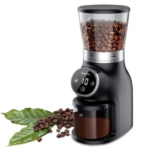 electric burr coffee grinder with digital control, beeone espresso grinder with 31 precise settings for 1-10 cups, coffee grinder electric with time display, black