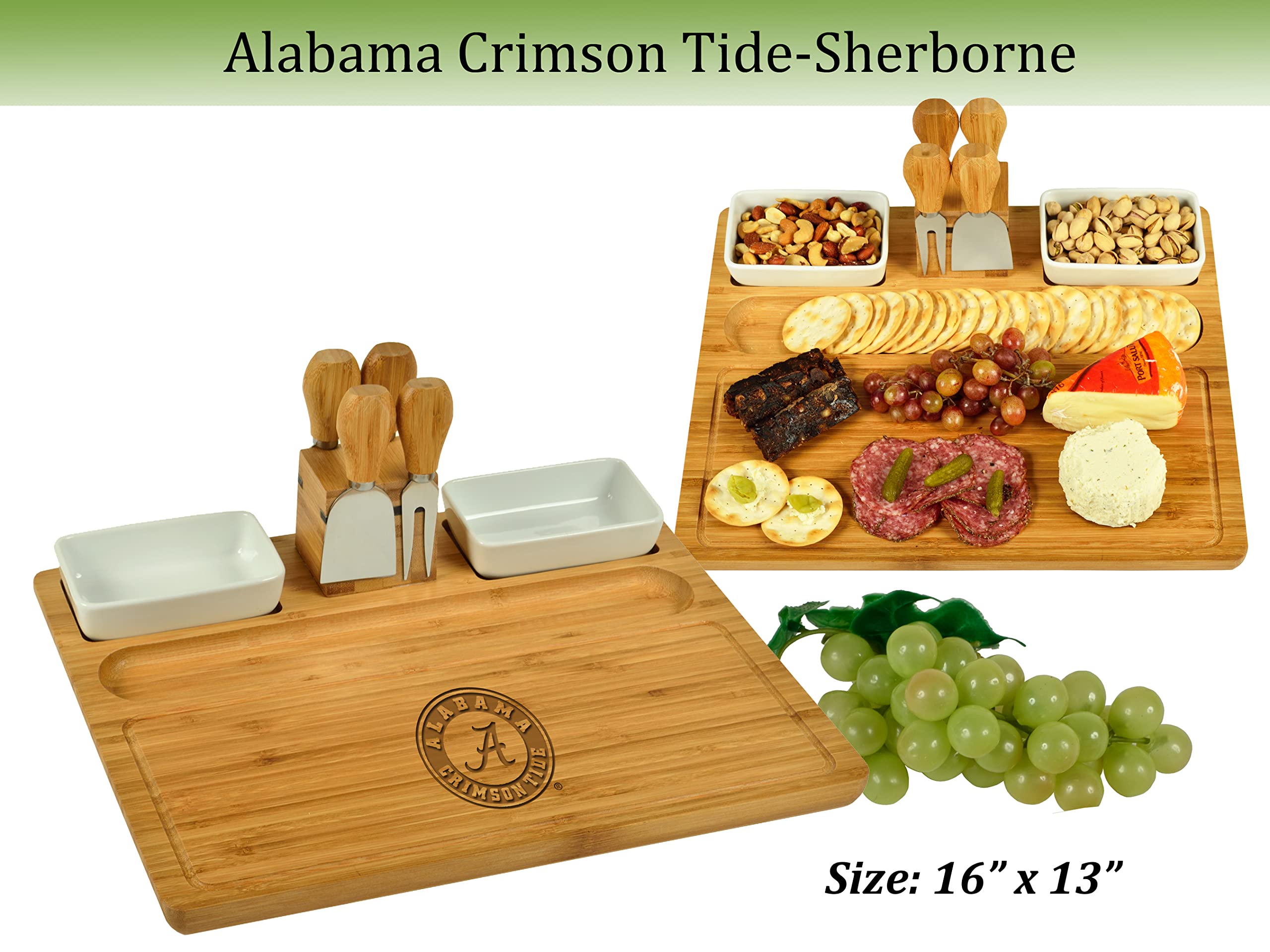 Picnic at Ascot NCAA Alabama Crimson Tide Officially Licensed Bamboo Cheese/Charcuterie Board with knife Set & cheese Markers