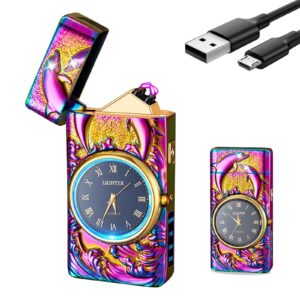 yozwoo plasma arc lighter clock electronic lighter usb rechargeable lighter candle windproof lighter led dolphin cool lighter for outdoor bbq, hiking, candles, camping (magic)