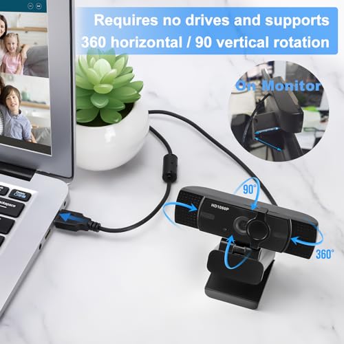 Webcam with Microphone, No Distortion Privacy Cover 1080P USB Camera Plug Play Mic Full Ultra HD Web Camera Video Cam Calling Conferencing Streaming for PC/Desktop/Computer/Mac/Laptop/MacBook