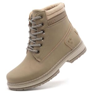 cross hill women hiking work boots - waterproof cute ankle combat booties lace up low heel lightweight comfortable black khaki camel beige