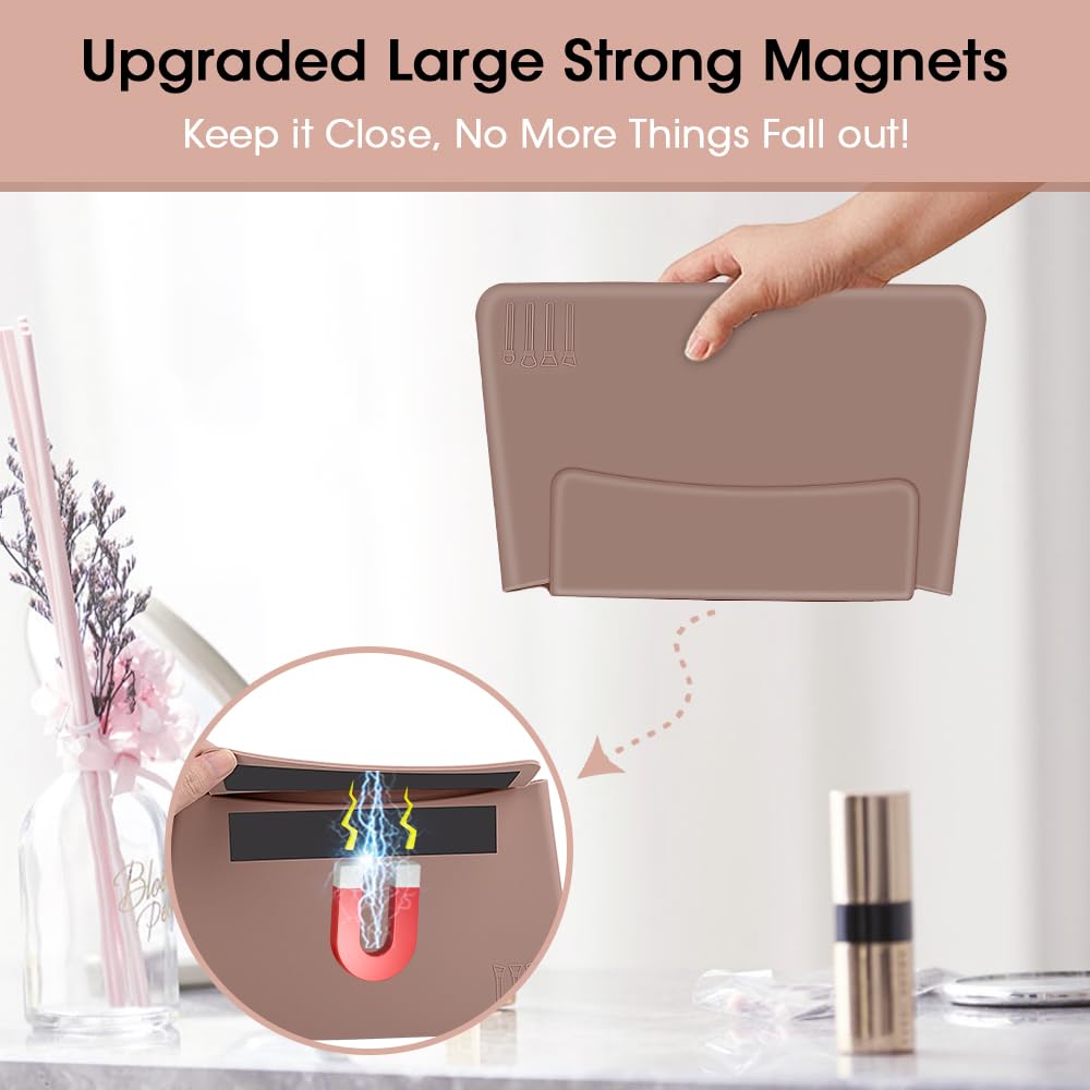 Silicone Makeup Bag Travel, Magnetic Large Toiletry Bag for Women Premium Travel Easy Carry Cosmetic Bags Soft for Makeup, Beauty Tools, Brushes Silicone Makeup Organizer Bag Holder Cute Set-Khaki