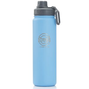 stover insulated water bottle, 25oz stainless steel double wall vacuum wide mouth leakproof spout lid with handle ideal for sports, travel & daily use (light blue)