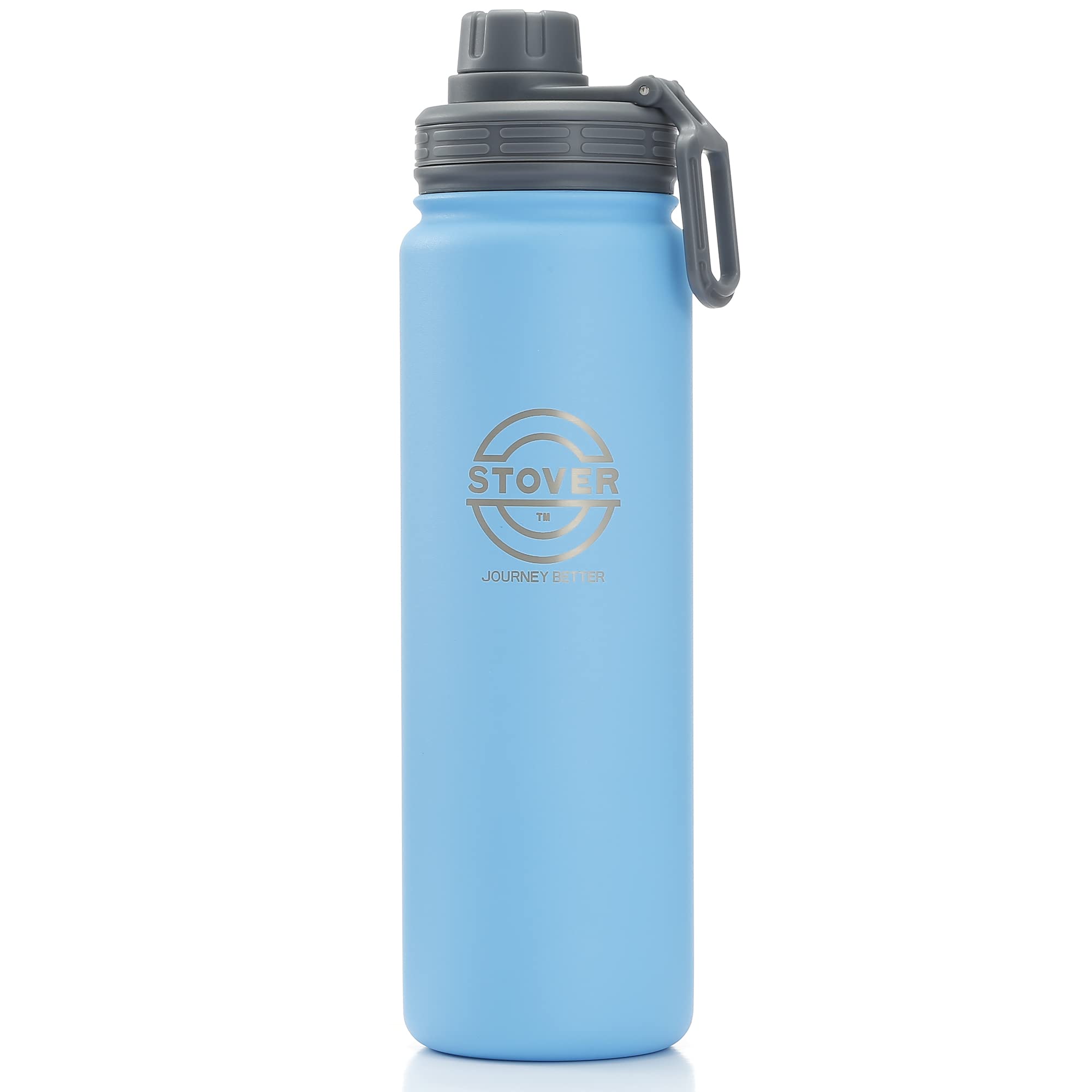 STOVER Insulated Water Bottle, 25oz Stainless Steel Double Wall Vacuum Wide Mouth Leakproof Spout Lid with Handle Ideal for Sports, Travel & Daily Use (Light Blue)