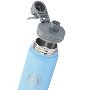 STOVER Insulated Water Bottle, 25oz Stainless Steel Double Wall Vacuum Wide Mouth Leakproof Spout Lid with Handle Ideal for Sports, Travel & Daily Use (Light Blue)