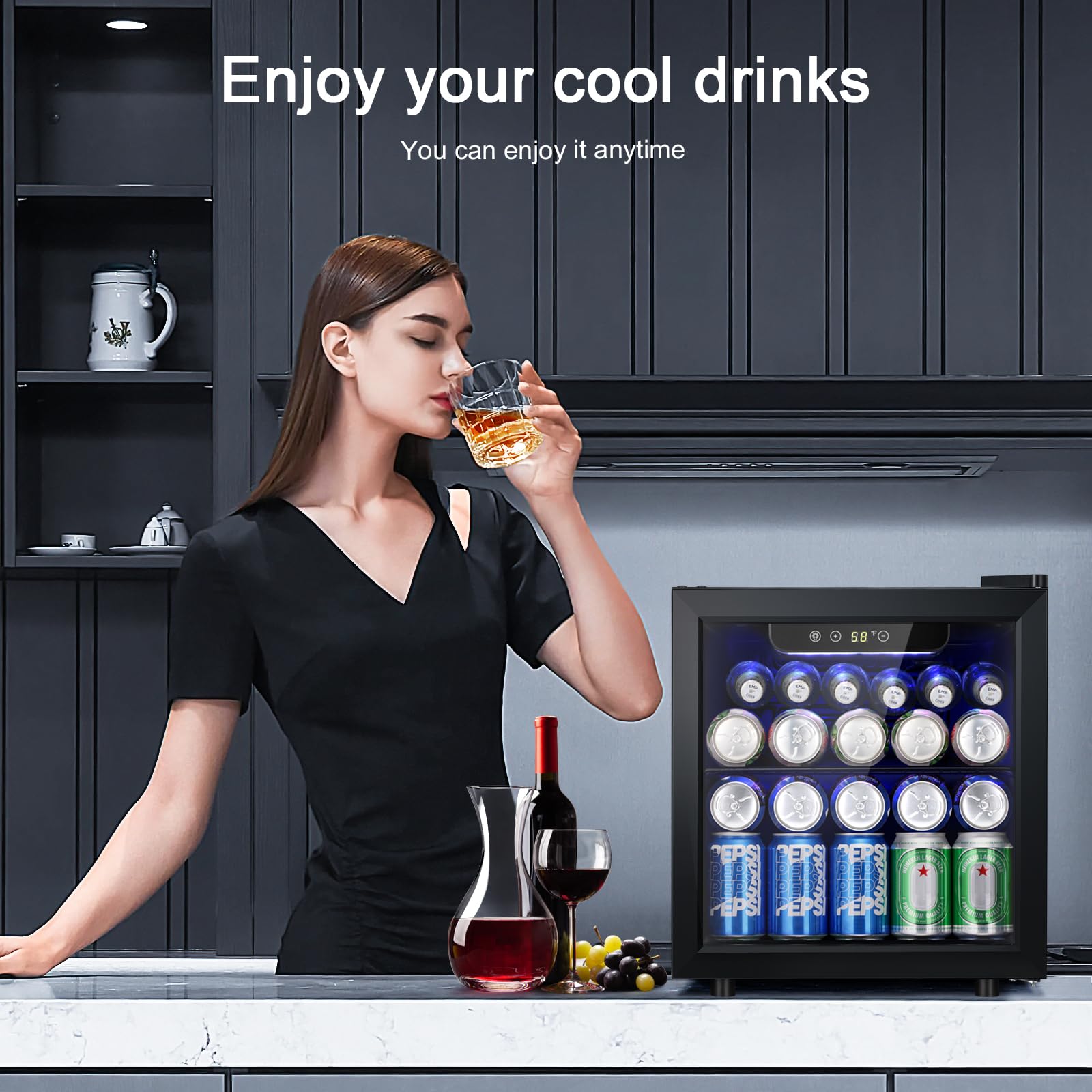 Antarctic Star 12 Bottle/48 Can Beverage Refrigerator, Wine Cooler/Cabinet, Mini Drink Fridge, Clear Front Glass Door Counter Top Red Cellar Beer Soda Bar Quiet Compressor Freestanding 1.3 cu.ft.……