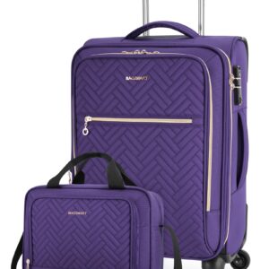 BAGSMART Carry On Luggage 20 Inch, Expandable Suitcase, Luggage with Duffel Airline Approved Rolling Softside Lightweight Suitcases with Front Pocket for Women Men, Carry-On Purple