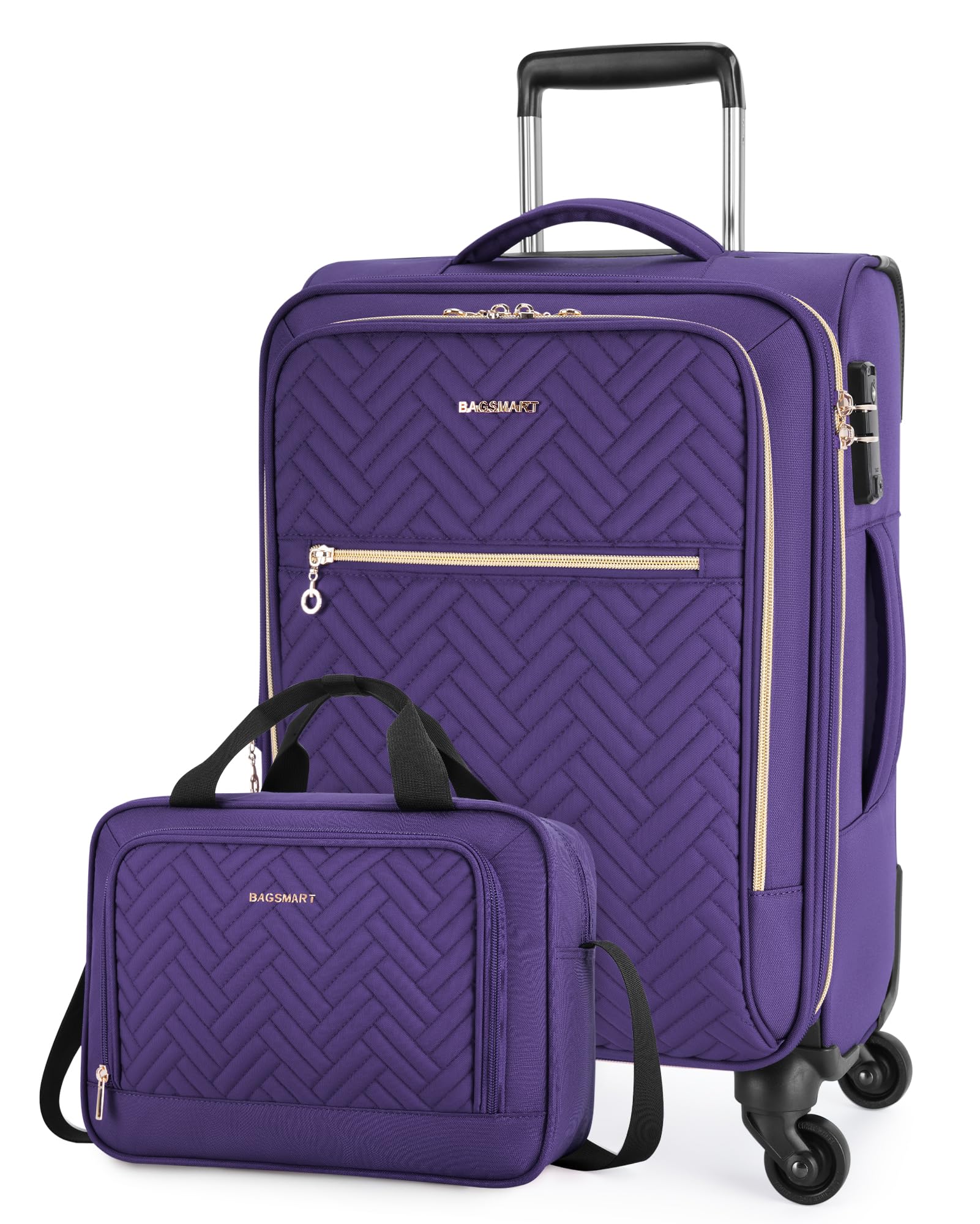 BAGSMART Carry On Luggage 20 Inch, Expandable Suitcase, Luggage with Duffel Airline Approved Rolling Softside Lightweight Suitcases with Front Pocket for Women Men, Carry-On Purple