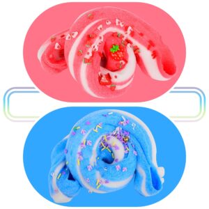 2 Pack Cloud Slime Kit with Blue Slime and Strawberry Slime Charms, Scented DIY Slime Supplies for Girls and Boys, Stress Relief Toy for Kids Education, Party Favor, Gift and Birthday