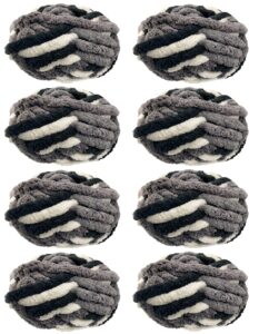 chunky chenille yarn for blanket 4lb, multi black gray white 8 pack super soft thick fluffy jumbo chunky chenille-style polyester arm knitting multicolor yarn for home décor projects 2kg / 220 yards