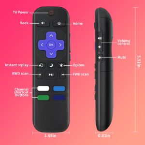 (Pack of 2) Replacement Remote Control Only for Roku TV, Compatible for TCL Roku/Element Roku/Westinghouse Roku/Hisense Roku/Onn Roku/Insignia Roku/Philips Roku Smart TV【Not for Roku Stick and Box】