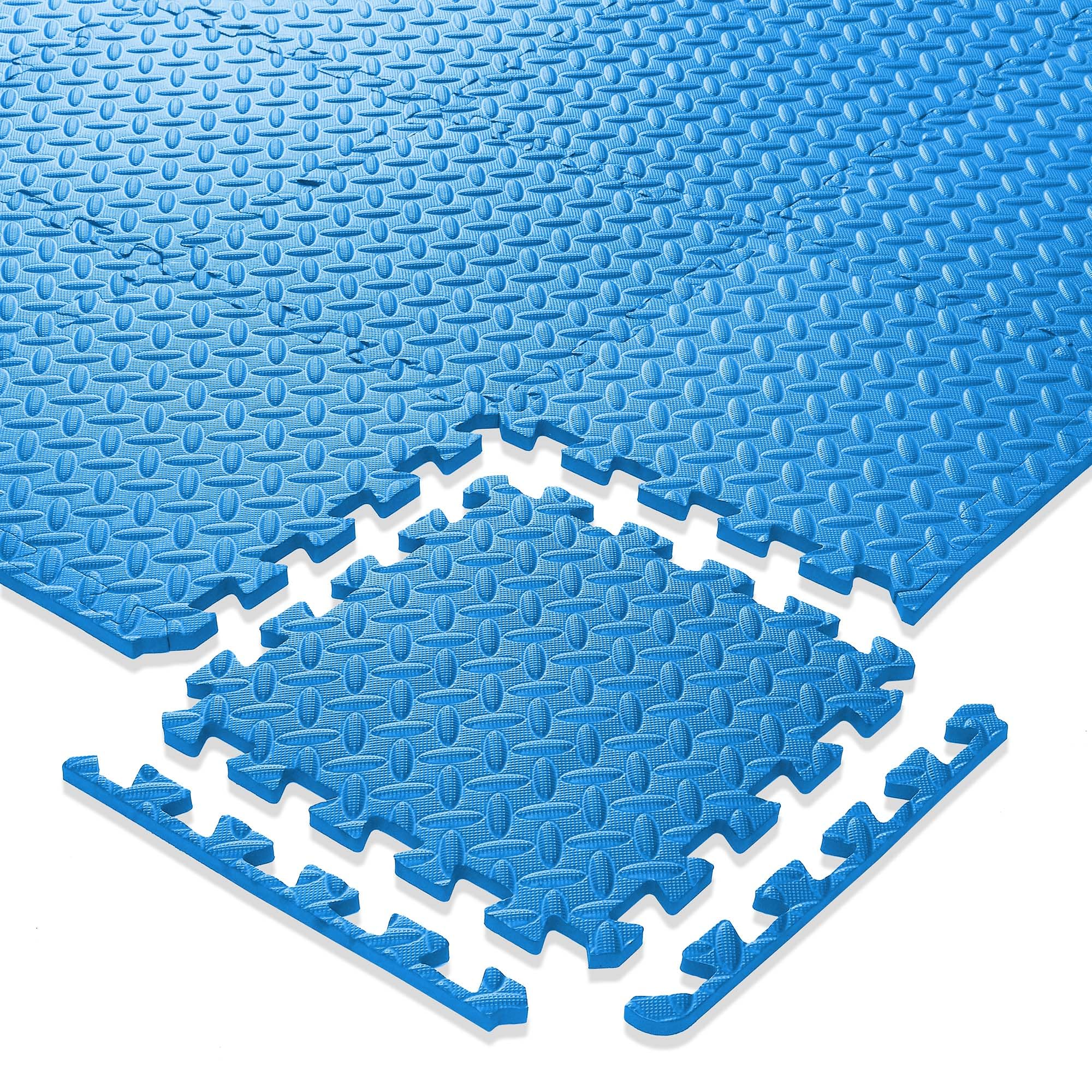 Philosophy Gym Pack of 12 Exercise Flooring Mats - 12 x 12 Inch Foam Rubber Interlocking Puzzle Floor Tiles - Blue