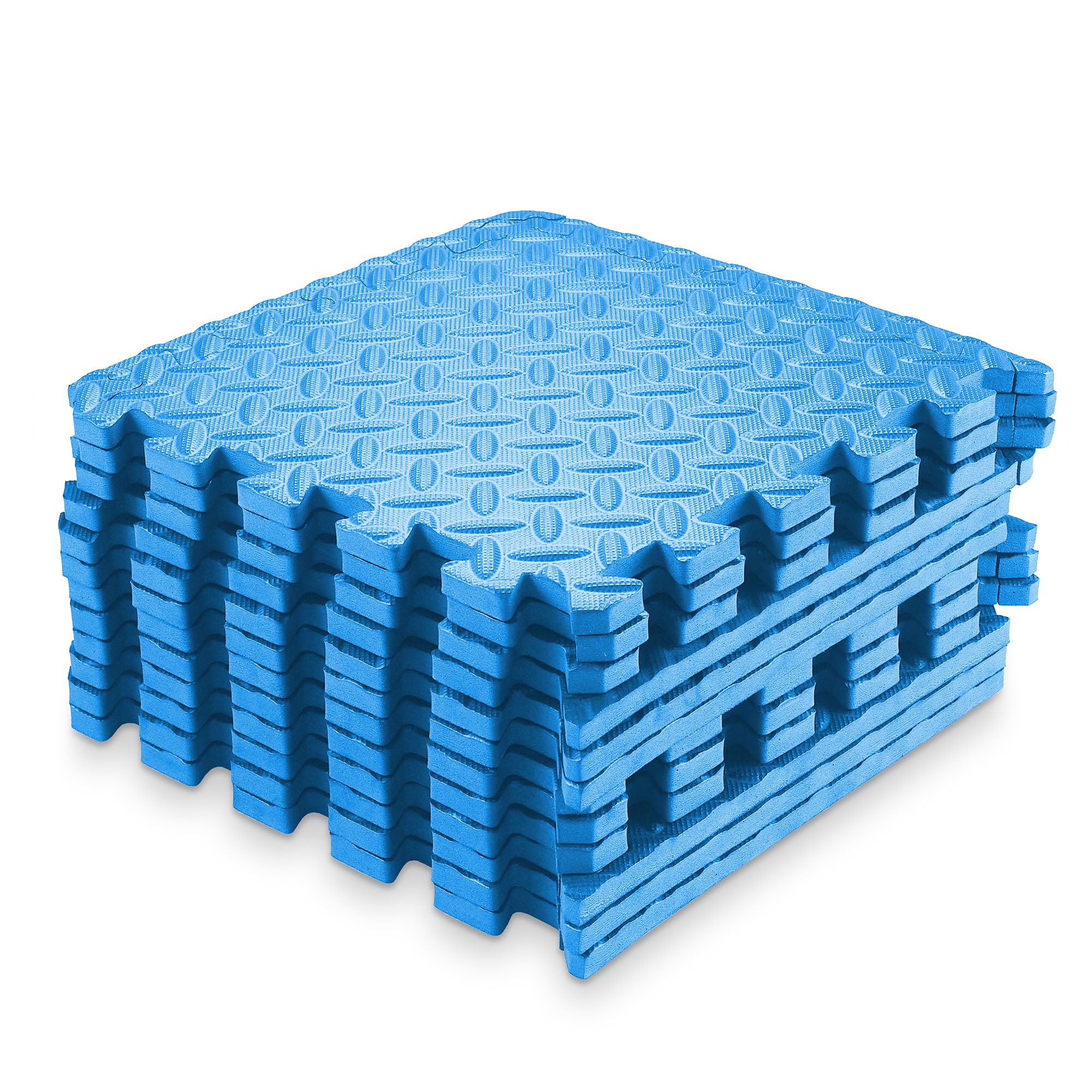 Philosophy Gym Pack of 12 Exercise Flooring Mats - 12 x 12 Inch Foam Rubber Interlocking Puzzle Floor Tiles - Blue