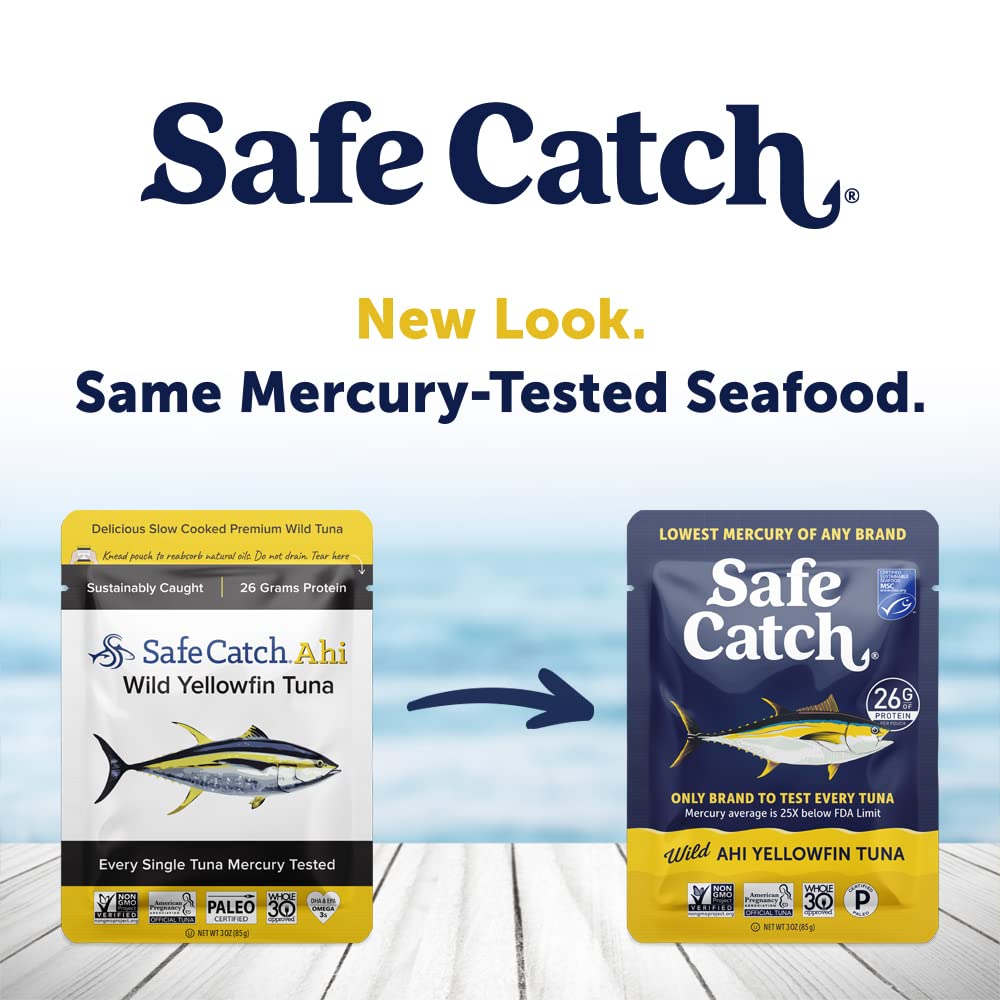 Safe Catch Wild Ahi Yellowfin Tuna Fish Pouches, Wild Caught, Lowest Mercury, Lean Protein, Omega 3, Gluten-Free, Kosher, Pack of 12