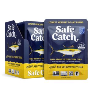 Safe Catch Wild Ahi Yellowfin Tuna Fish Pouches, Wild Caught, Lowest Mercury, Lean Protein, Omega 3, Gluten-Free, Kosher, Pack of 12