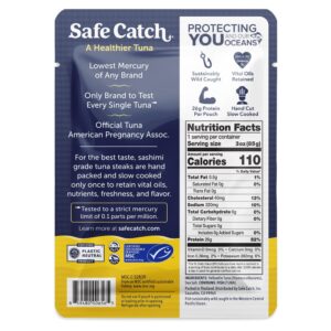 Safe Catch Wild Ahi Yellowfin Tuna Fish Pouches, Wild Caught, Lowest Mercury, Lean Protein, Omega 3, Gluten-Free, Kosher, Pack of 12