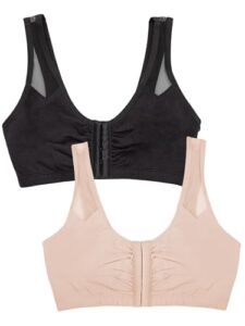 fruit of the loom women's comfort front close sport bra with mesh straps, black hue/sand