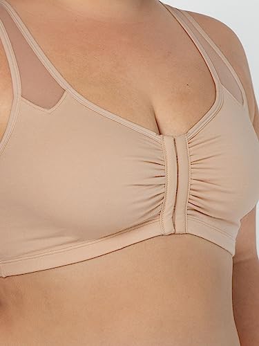 Fruit of the Loom Women's Comfort Front Close Sport Bra with Mesh Straps, Black Hue/Sand