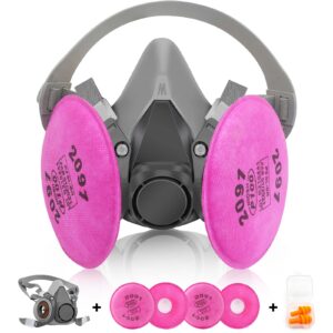 bgs13 half facepiece reusable respirator with 4pcs 2091 filter and earplugs for paint, dust, chemical, woodworking and organic vapor gas