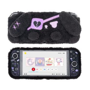 geekshare cute plush bunny protective case cover - anti-scratch and shock-absorption skin case compatible with nintendo switch oled console and joy con only - dark plush bunny