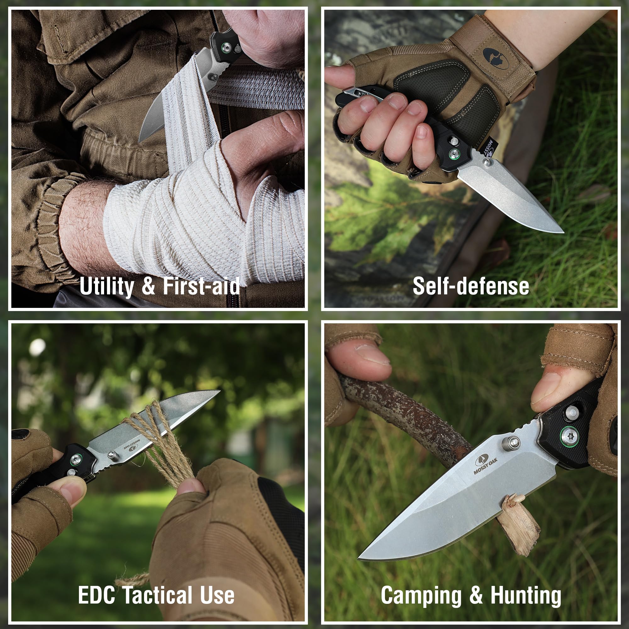 Mossy Oak Folding Pocket Knife, 4" Stonewash Blade Tactical Knife, G10 Handle Small EDC Knives with Pocket Clip & Axis Lock for Camping Survival Hiking, Premium Outdoor Gifts for Men Women