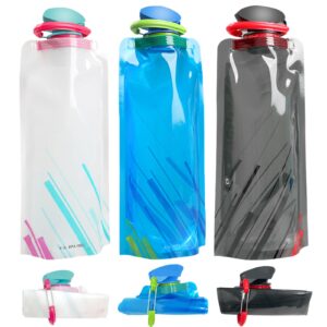 hautllaif (3 pack) 700ml large foldable water bottle fully collapsible stock bottle, portable water bottle for running cycling outdoor (black, blue, white