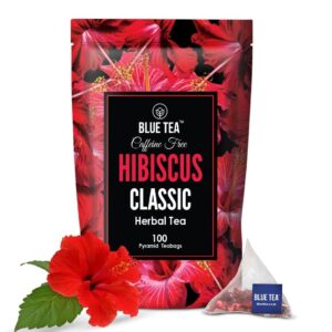 blue tea - hibiscus classic herbal tea - 100 plant based tea bags || skin glow enhancing tea || caffeine free - flower based - vegan - non-bitter - natural ingredients | zipper pack