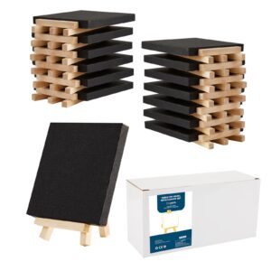 zingarts black mini canvases with easel set, pack of 14,4” x 4” inches black mini canvas boards and 18pcs 5" mini easel, black small canvas,art supplies for acrylic pouring and oil painting