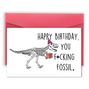 vvooovv funny birthday card gifts for men women, cute dinosaur birthday cards from grandson granddaughter for grandparents, humor getting older bday gift for him her, happy birthday you fossil