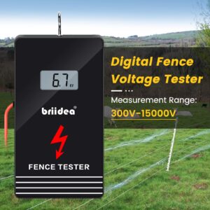 Electric Fence Tester, Briidea 300V-15000V Electric Fence Voltage Tester with LCD Large Display and Low Battery Reminder, Designed for Your Fence Voltage Troubleshooter, Portable & Easy to Use