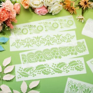 Ctosree 16 Pcs Flower Border Stencil Flower Stencil Template Reusable DIY Art and Craft Cake Decorating Templates Floral Edge Baking Tool for Crafts Painting on Wood, Canvas Paper, Fabric, 3 x 12 Inch