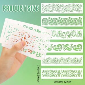 Ctosree 16 Pcs Flower Border Stencil Flower Stencil Template Reusable DIY Art and Craft Cake Decorating Templates Floral Edge Baking Tool for Crafts Painting on Wood, Canvas Paper, Fabric, 3 x 12 Inch