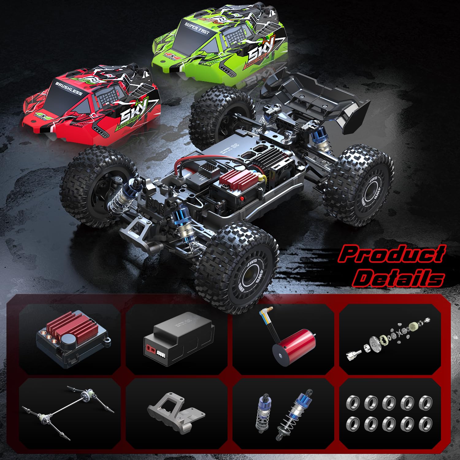 FUUY BRUSHLESS Fast RC Cars for Adults 62KM/H 3S Max 42MPH 1:16 High Speed Remote Control Car 4×4 Racing RC Buggy Vehicle Toys Teens Boys Age 8-12