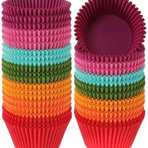 Caperci Bright Rainbow Jumbo Cupcake Liners Extra Large Muffin Baking Cups 300-Count, Odorless, Upgraded & Food Grade Grease-Proof Paper